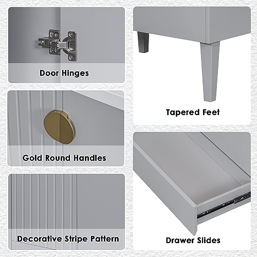 QuixotYDDZ 30 Inch Bathroom Vanity, Bathroom Vanity Cabinet and Ceramic Sink Combo, Freestanding Bathroom Storage Cabinet with Pull-Out Drawers, Solid Wood Frame, Soft Closing Doors, Grey
