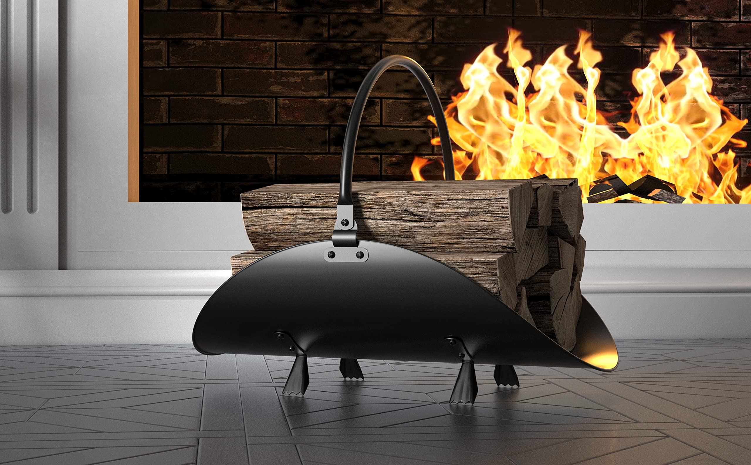 CALIDOLA Black Log Holder Indoor and Outdoor Firewood Rack Hearth Basket