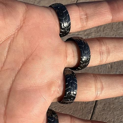 Men's Black Zirconium Metal Sports Car Biker Motorcycle Tire Tread Ring Size 4-15 (10)