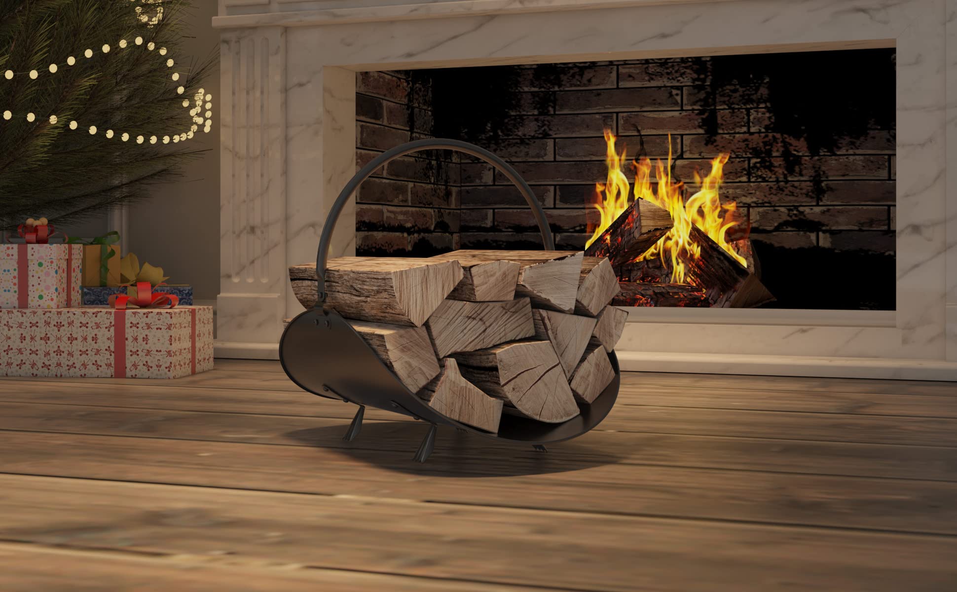 CALIDOLA Black Log Holder Indoor and Outdoor Firewood Rack Hearth Basket