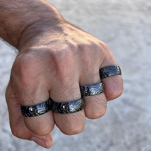 Men's Black Zirconium Metal Sports Car Biker Motorcycle Tire Tread Ring Size 4-15 (10)