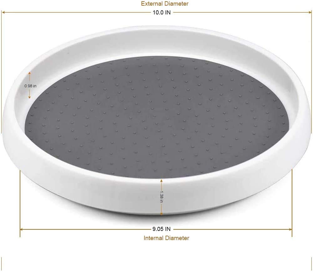Feill Pantry Cabinet Lazy Susan Turntable -10 Inch Non-slip 360 Degree Rotating Lining Kitchen Storage Turntable for Cabinets, Pantry, Bathroom, Refrigerator,Countertop (1, Glay)