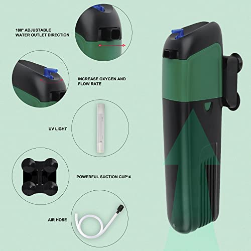FREESEA Aquarium Power Filter Pump: 5 Watt Pump Internal Filter Increase Oxygen 4 in 1 Pump | 132 GPH for Up to 150 Gallon