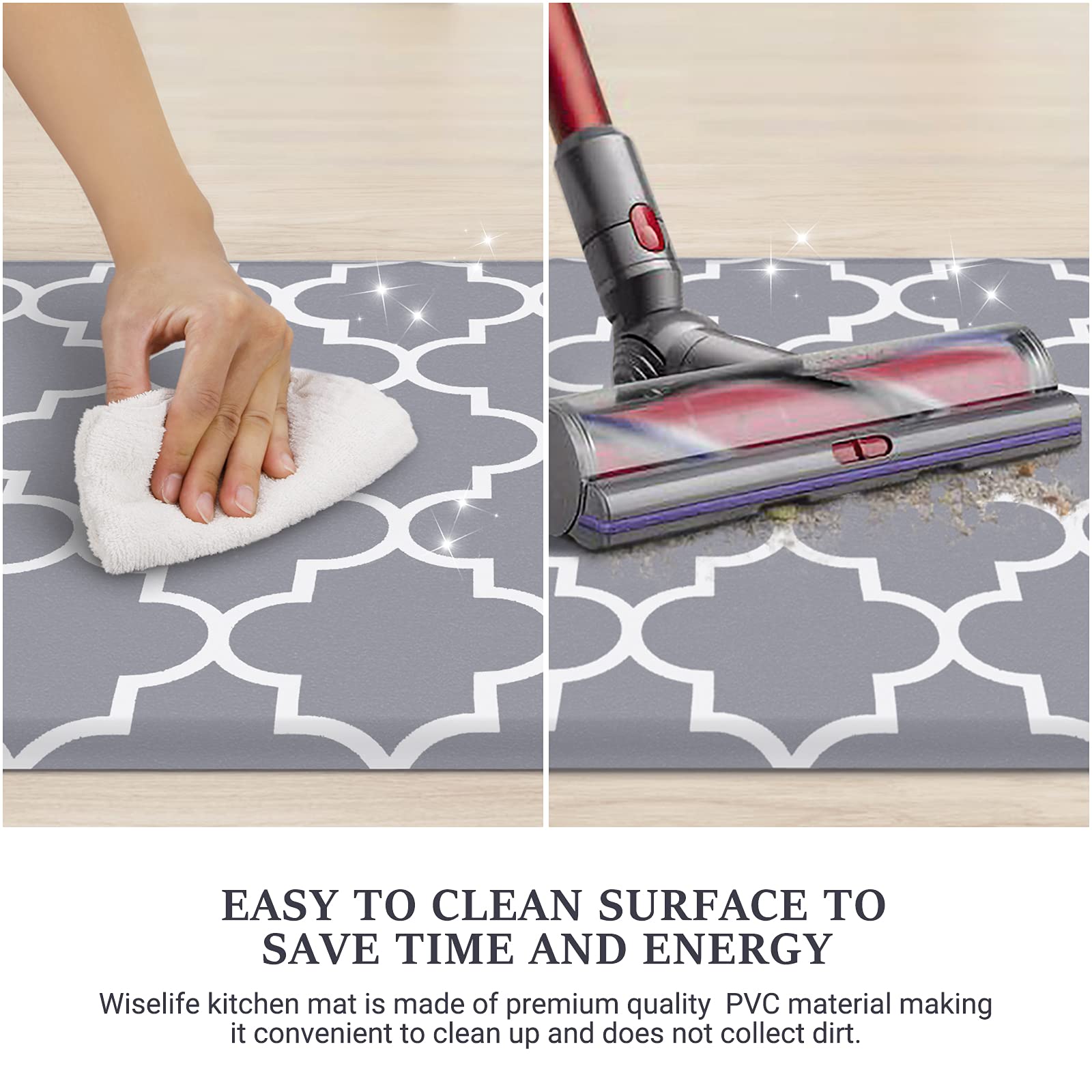 WISELIFE Kitchen Mat and Rugs Cushioned Anti-Fatigue Kitchen mats ,17.3"x 28",Non Slip Waterproof Kitchen Mats and Rugs Ergonomic Comfort Mat for Kitchen, Floor Home, Office, Sink, Laundry , Grey