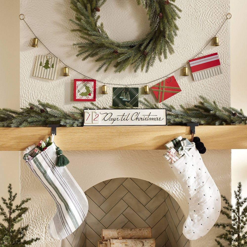 Hearth & Hand with Magnolia Embroidered Star Christmas Stocking Cream/Black