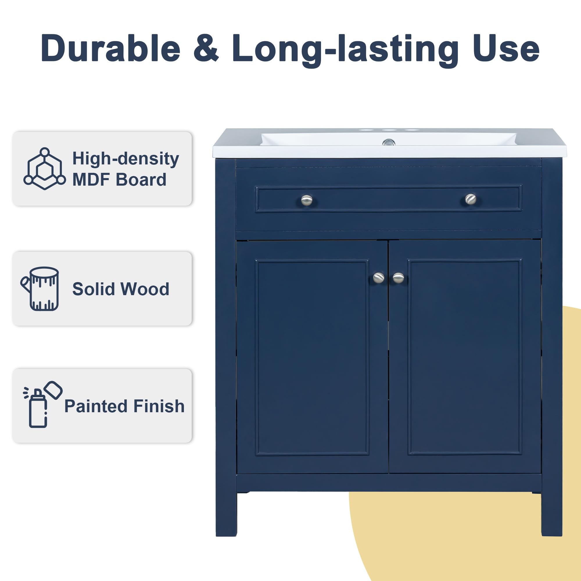 Bellemave 30" Bathroom Vanity with Sink, Bathroom Vanity Set with Two Doors and Adjustable Shelf, Bathroom Vanity and Basin Sink Combo for Bathroom (Blue)