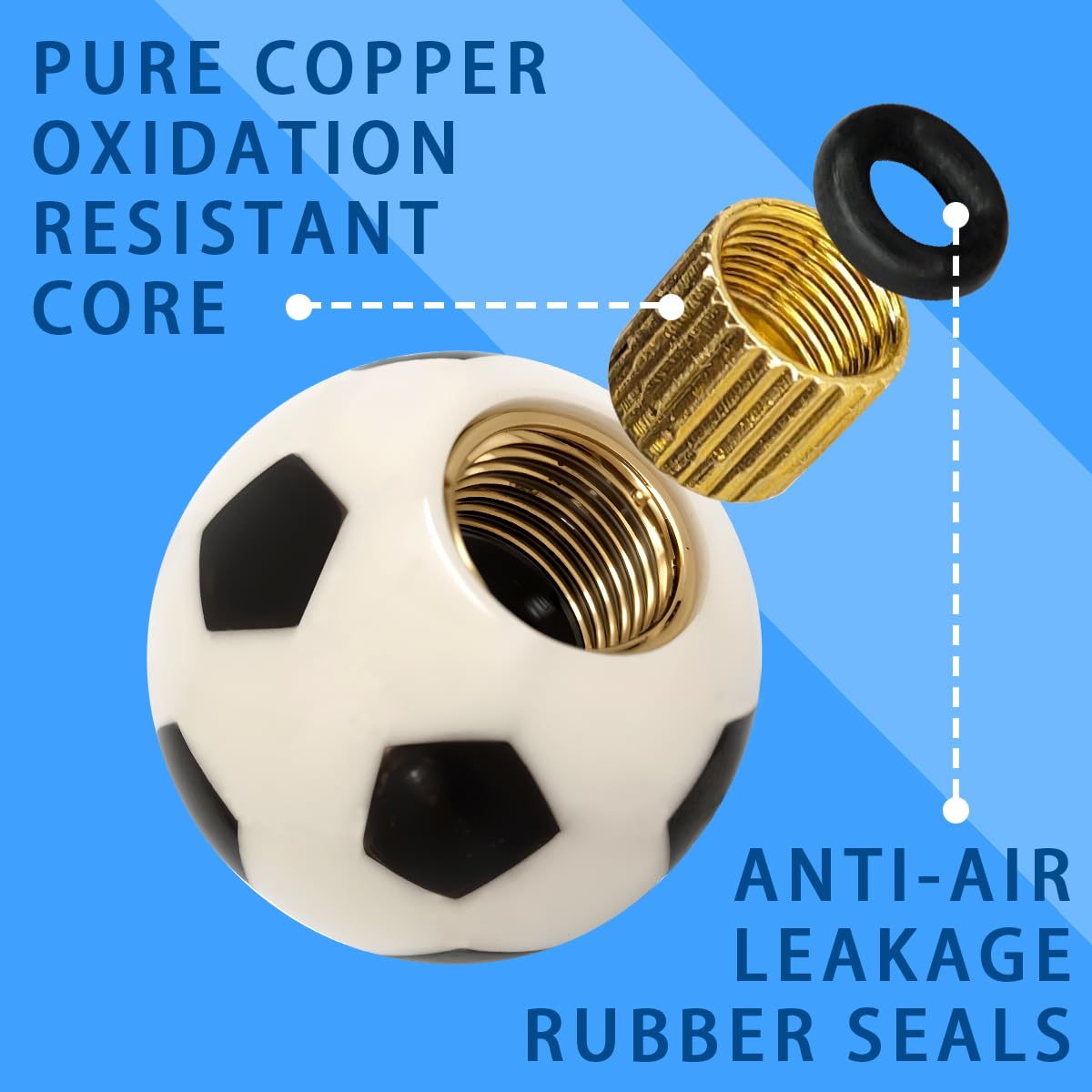 QILISEN Car Tire Valve Caps 4 Pack, Soccer Ball Valve Stem Covers Built-in Brass Core, Universal Tire Caps Suitable for Cars, Trucks, SUVs