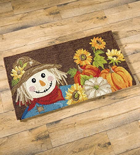 Plow & Hearth Indoor/Outdoor Scarecrow Hooked Polypropylene Accent Rug, Textured Floor Covering, Durable, Easy to Clean, Fade-Resistant, High-Traffic, Pet-Friendly, 24" x 42"