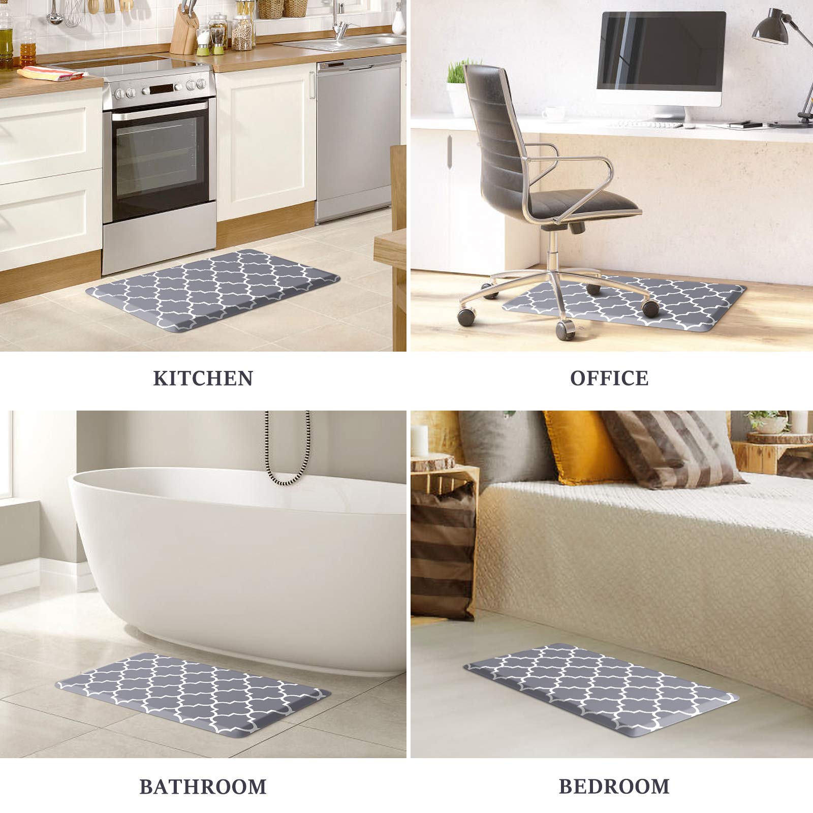 WISELIFE Kitchen Mat and Rugs Cushioned Anti-Fatigue Kitchen mats ,17.3"x 28",Non Slip Waterproof Kitchen Mats and Rugs Ergonomic Comfort Mat for Kitchen, Floor Home, Office, Sink, Laundry , Grey