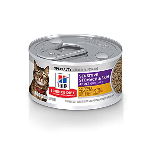 Hill's Science Diet Wet Cat Food, Sensitive Stomach & Skin, Chicken & Vegetable Recipe, 2.9 Ounce (Pack of 24)