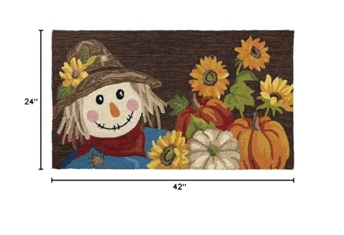 Plow & Hearth Indoor/Outdoor Scarecrow Hooked Polypropylene Accent Rug, Textured Floor Covering, Durable, Easy to Clean, Fade-Resistant, High-Traffic, Pet-Friendly, 24" x 42"