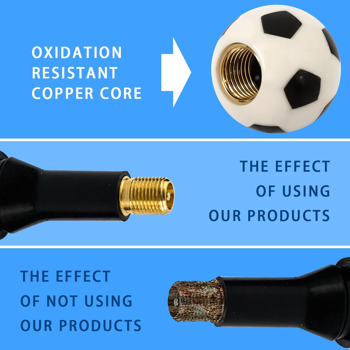 QILISEN Car Tire Valve Caps 4 Pack, Soccer Ball Valve Stem Covers Built-in Brass Core, Universal Tire Caps Suitable for Cars, Trucks, SUVs