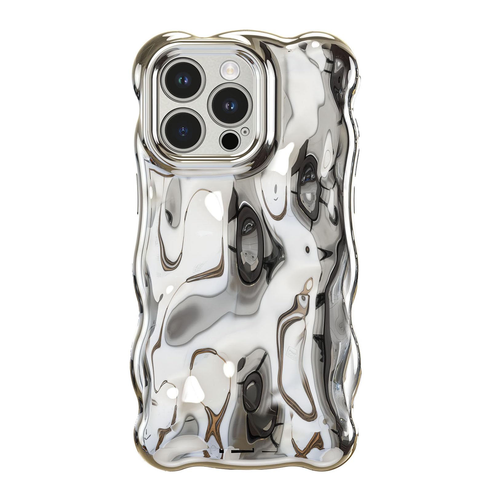 UEEBAI Ripple Case for iPhone 14 Pro Max, Cute Silver Cover Wave Shape for iPhone Case Pretty Aesthetic 3D Phone Cover, Water Ripple Shell 3D Chrome Design for Women and Girl, Silver