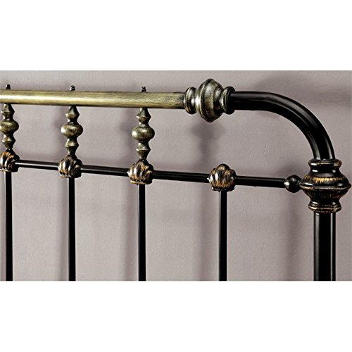 BOWERY HILL King Size Metal Wrought Iron Spindle Platform Bed Frame in Hand-Brushed Black