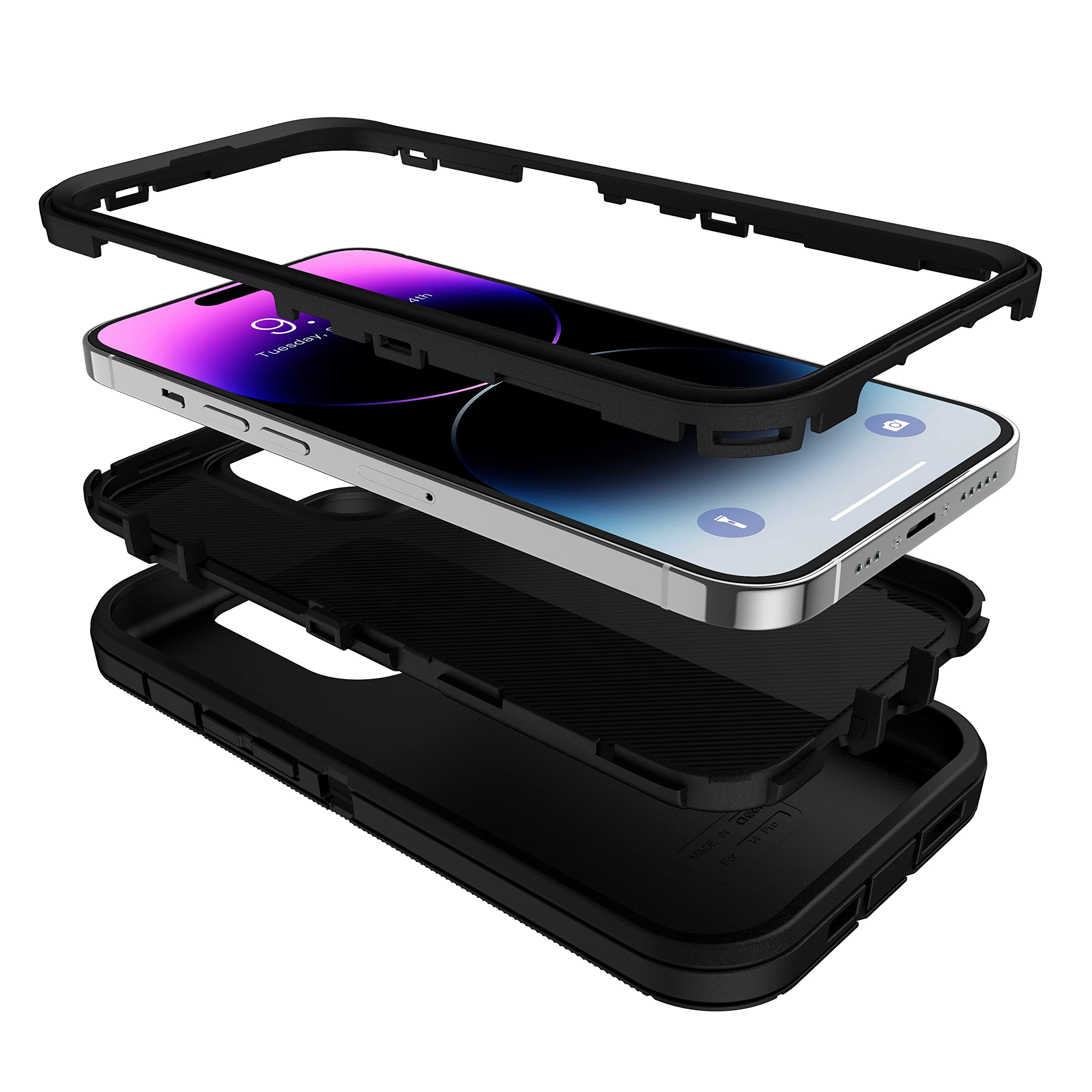 MXX Heavy Duty Made for iPhone 14 Pro Max Case with Tempered Glass Screen, Camera Lens Protector 3-Layer Full Body Protection Shockproof Dustproof Cover for 14 pro max Phone Case 6.7" (Black)