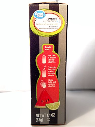 Great Value Sugar Free, Low Calorie ENERGY Watermelon Limeade Drink Mix (Pack of 6)