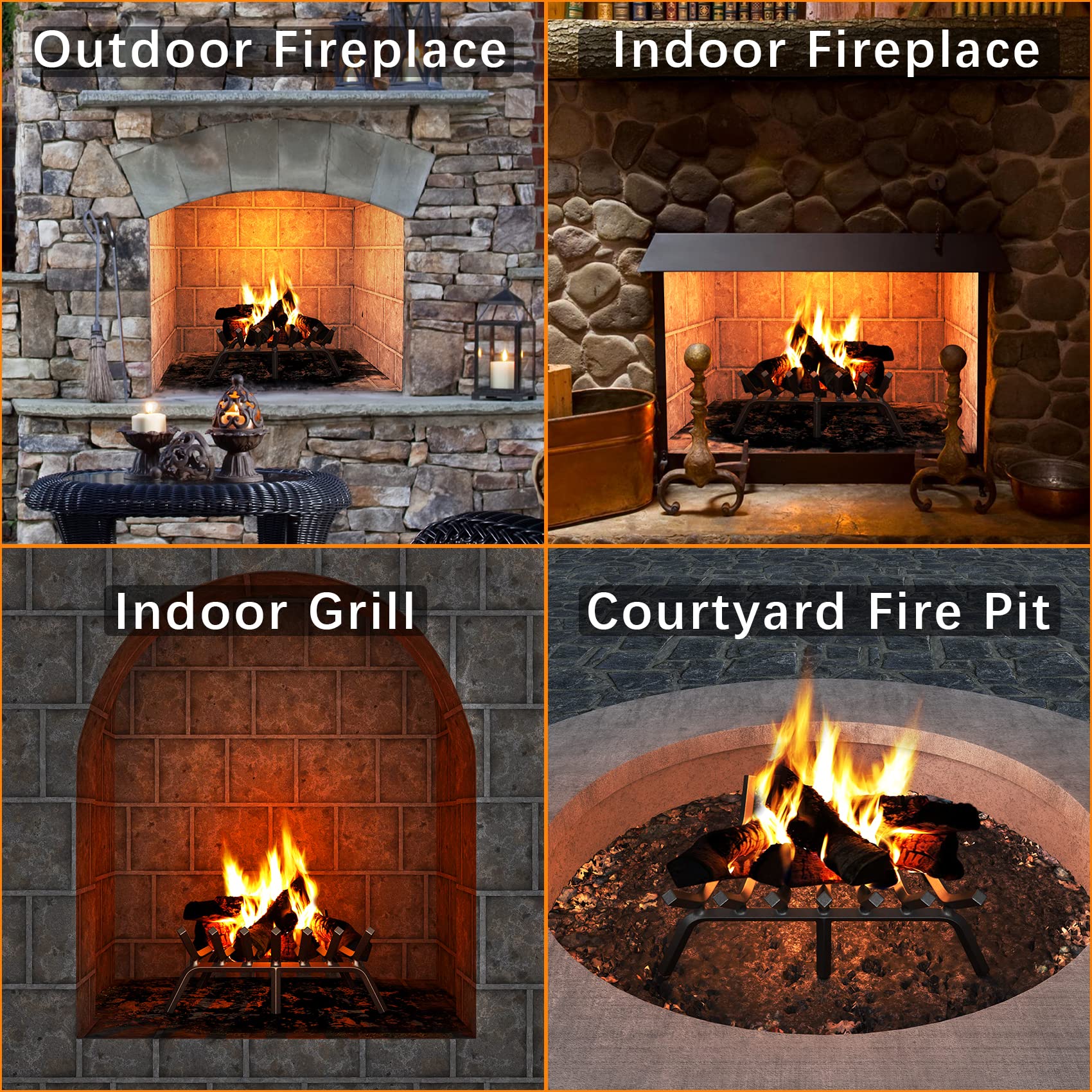 Mr IRONSTONE Fireplace Grate 21 inch Solid Steel Heavy Duty Fireplace Log Grates 3/4" Bar Grates Outdoor/Indoor Wrought Iron Burning Rack Holder