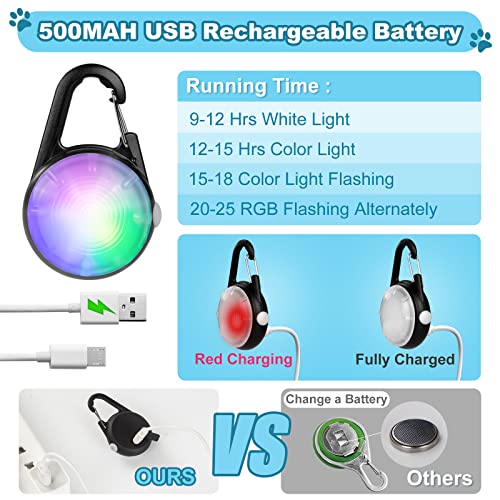 4 Modes Dog Lights for Night Walking, IP68 Waterproof Dog Light, High Capacity Rechargeable Dog Collar Lights for Night Time Clip On, Small and Light Dog Collar Light Collars