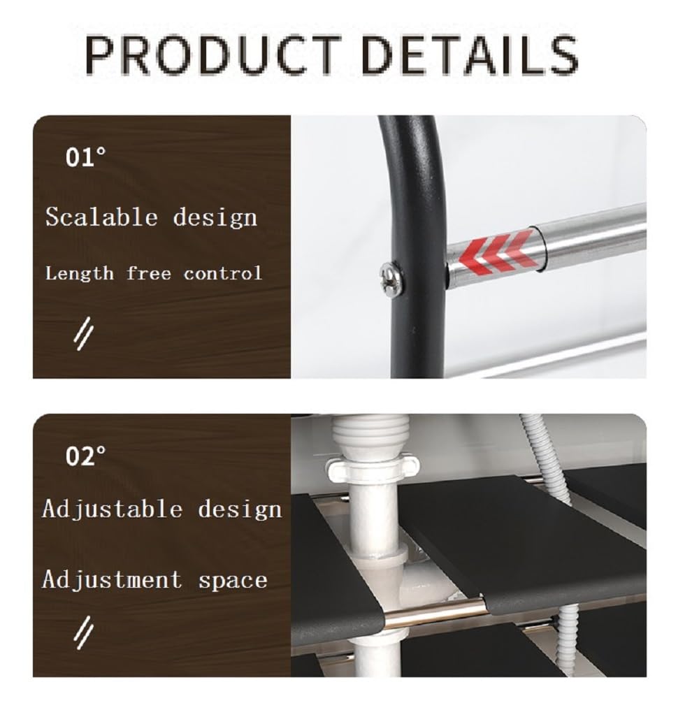 Kitchen Sink Shelf,Height and width Adjustable,Retractable Cabinets Single-layer Spice Rack,Depth 35cm,Width >86cm,5 Pcs Boards,Pot Storage Rack,Cabinet、Kitchen Storage Rack (White)