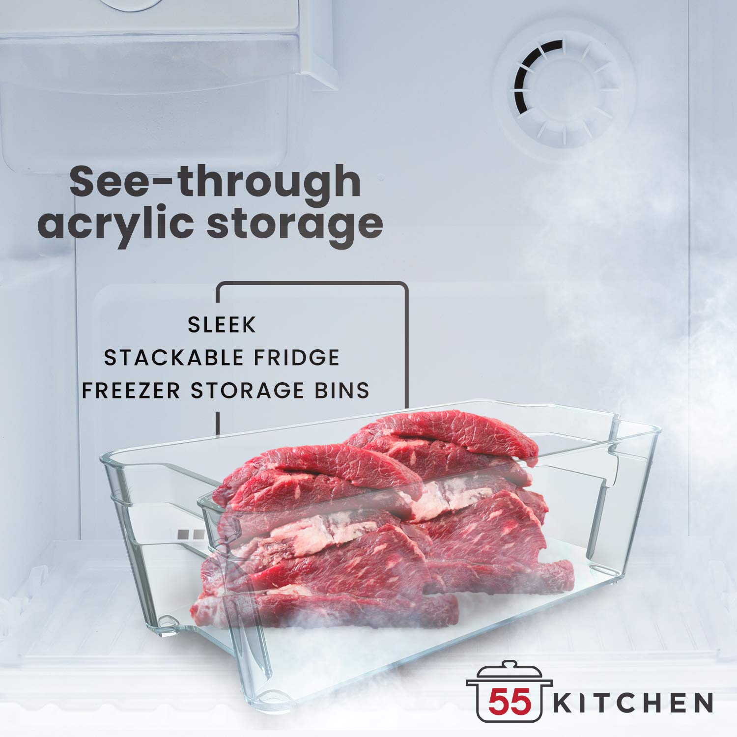 (4 Pack) Pantry and Refrigerator Organizer Bins for Kitchen and Cabinet Storage | Stackable Food Bins with Handles | BPA FREE Fridge and Freezer Containers | Clear