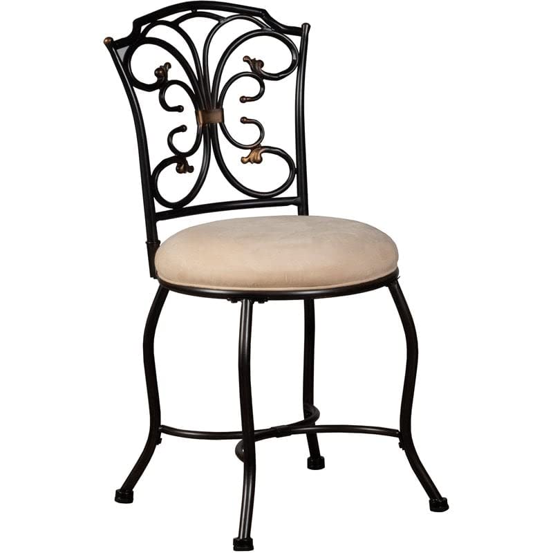 BOWERY HILL Traditional Metal Black Gold Finish Steel Vanity Stool