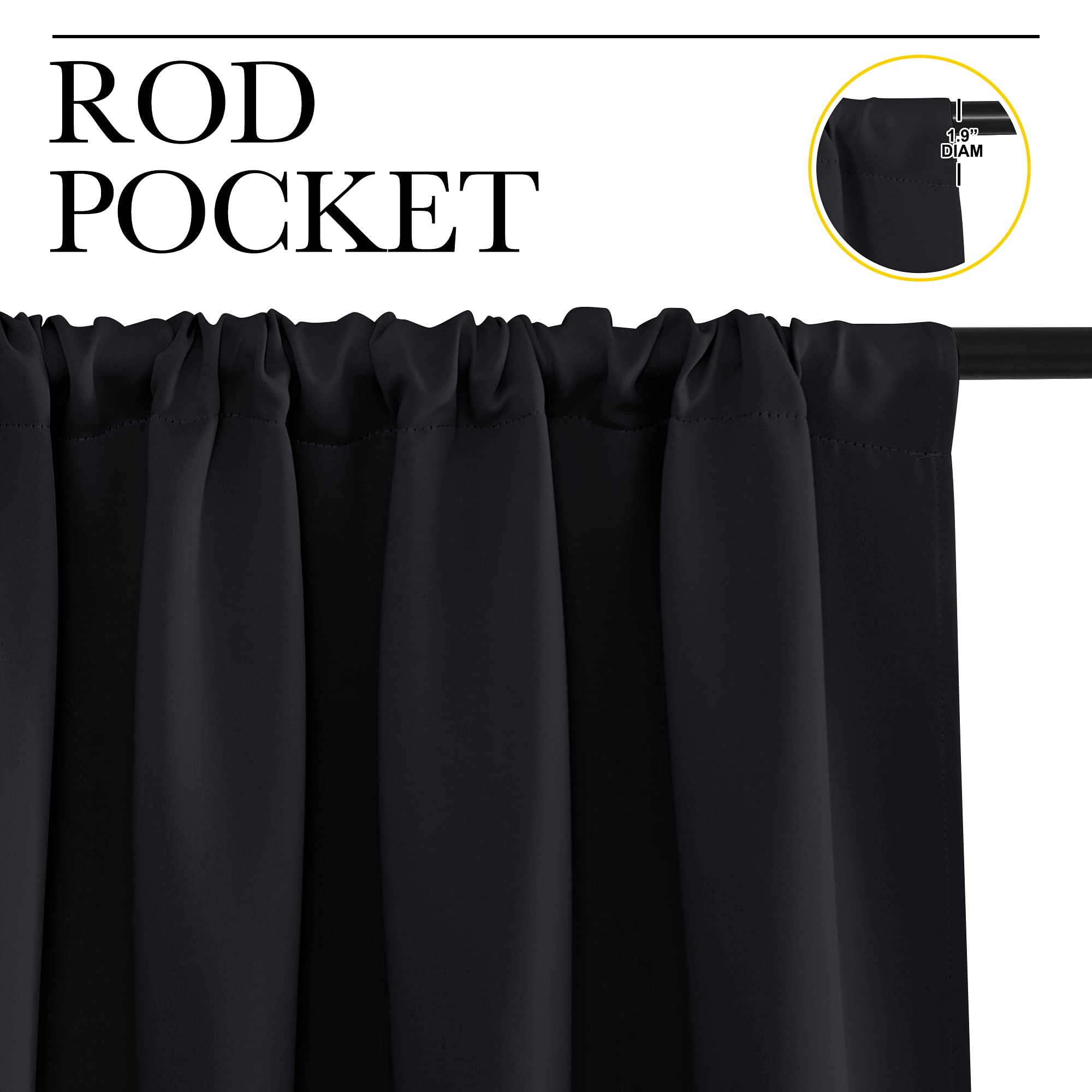 NICETOWN Black Blackout Curtain Blinds - Solid Thermal Insulated Window Treatment Blackout Drapes/Draperies for Bedroom (2 Panels, 42 inches Wide by 63 inches Long, Black)
