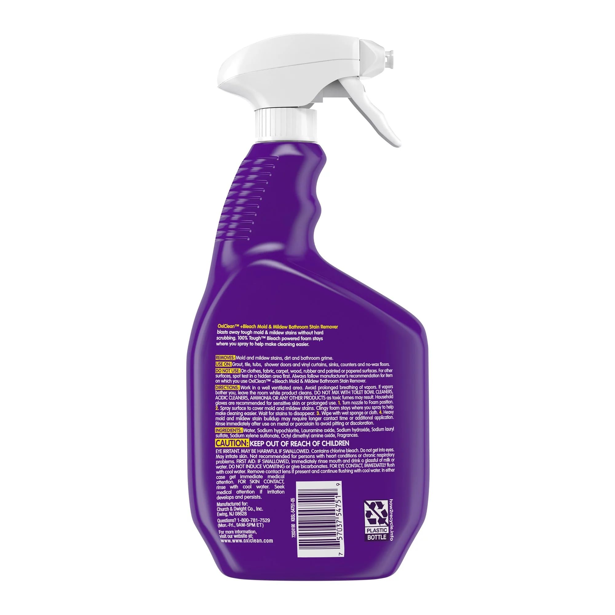 OxiClean plus Bleach, No Drip Foam, Mold & Mildew Bathroom Stain Remover 30 oz. (Pack of 4)