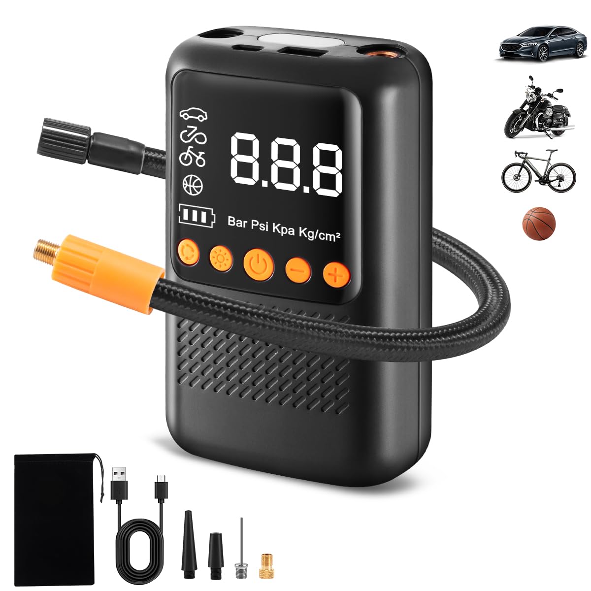 Tire Inflator Portable Air Compressor, 2X Faster Cordless Air Pump for Car, Rechargeable Tire Inflator with Pressure Gauge 150PSI, Mini Bike Tire Pump, Portable Tire Inflator for Car Ball Bicycle Pump