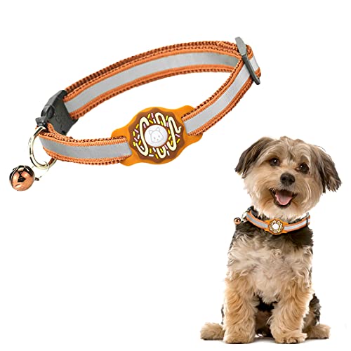 Airtag Dog Collar, Toirneach Adjustable Reflective Dog Collars with AirTag Holder Waterproof Integrated Silicone AirTag Cat Collar Holderwith Bell and Breakaway Buckle Width 0.6 inches