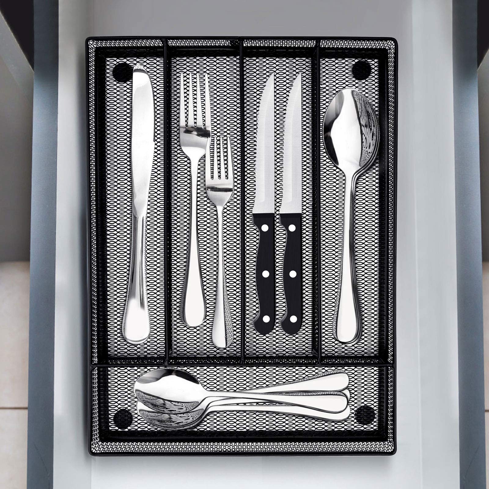 LIANYU 40-Piece Silverware Set with 8 Steak Knives, Silverware Utensil Drawer Organizer, Stainless Steel Cutlery Flatware Eating Utensils Set Service for 8, Dishwasher Safe, Mirror Polished