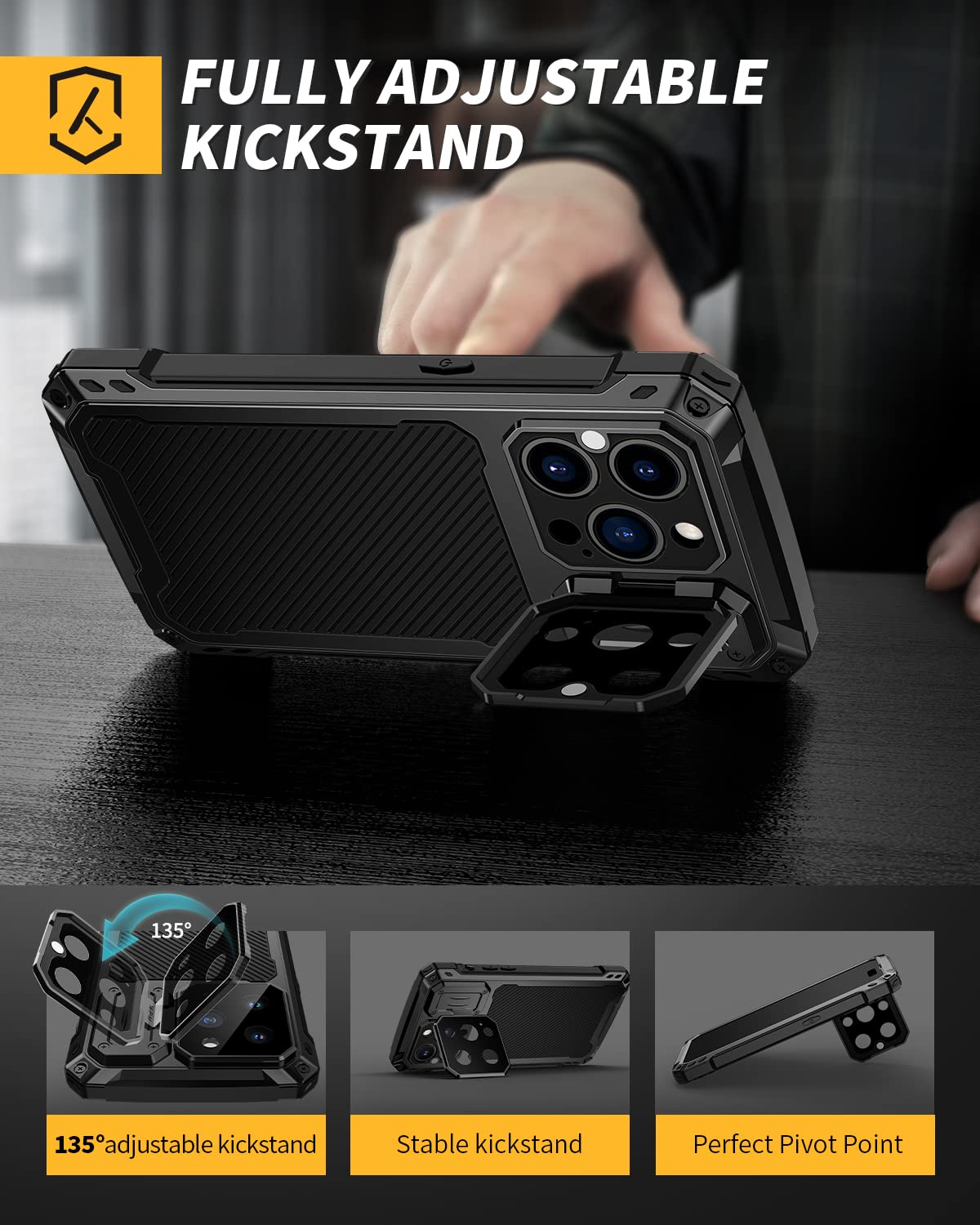 Lanhiem Magnetic for iPhone 14 Pro Max Metal Case, [Built-in Camera Kickstand & Glass Screen Protector] Heavy Duty Full Body Rugged Protective Military Magsafe Cover for iPhone 14 Pro Max 6.7" (Black)