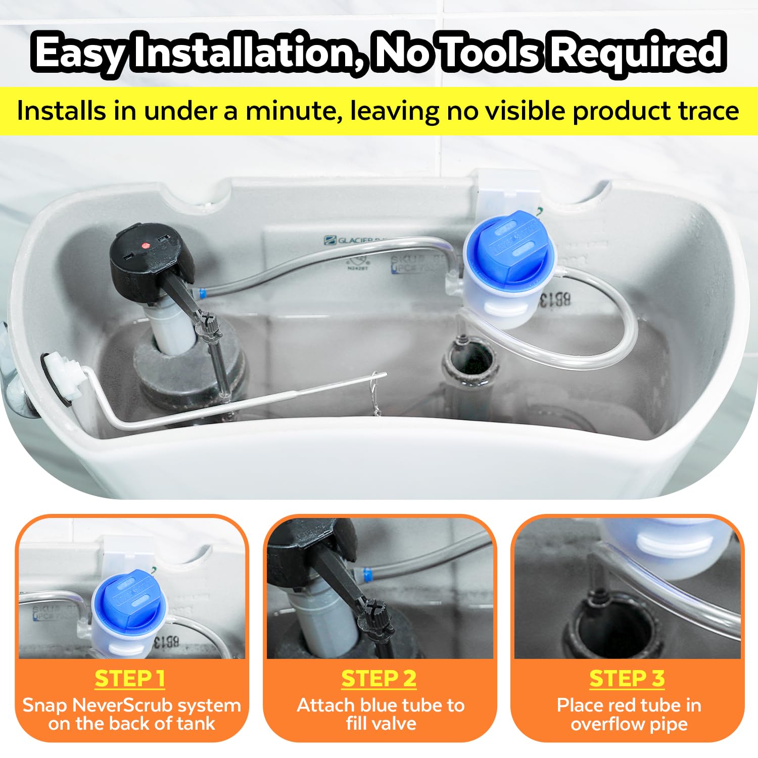NeverScrub! Refill Cartridge Self Cleaning Toilet System - Replacement Cartridge for Automatic Toilet Bowl Cleaner - 1.65 oz, Lasts Up To 3-5 Months Continuous Toilet Bowl Cleaning