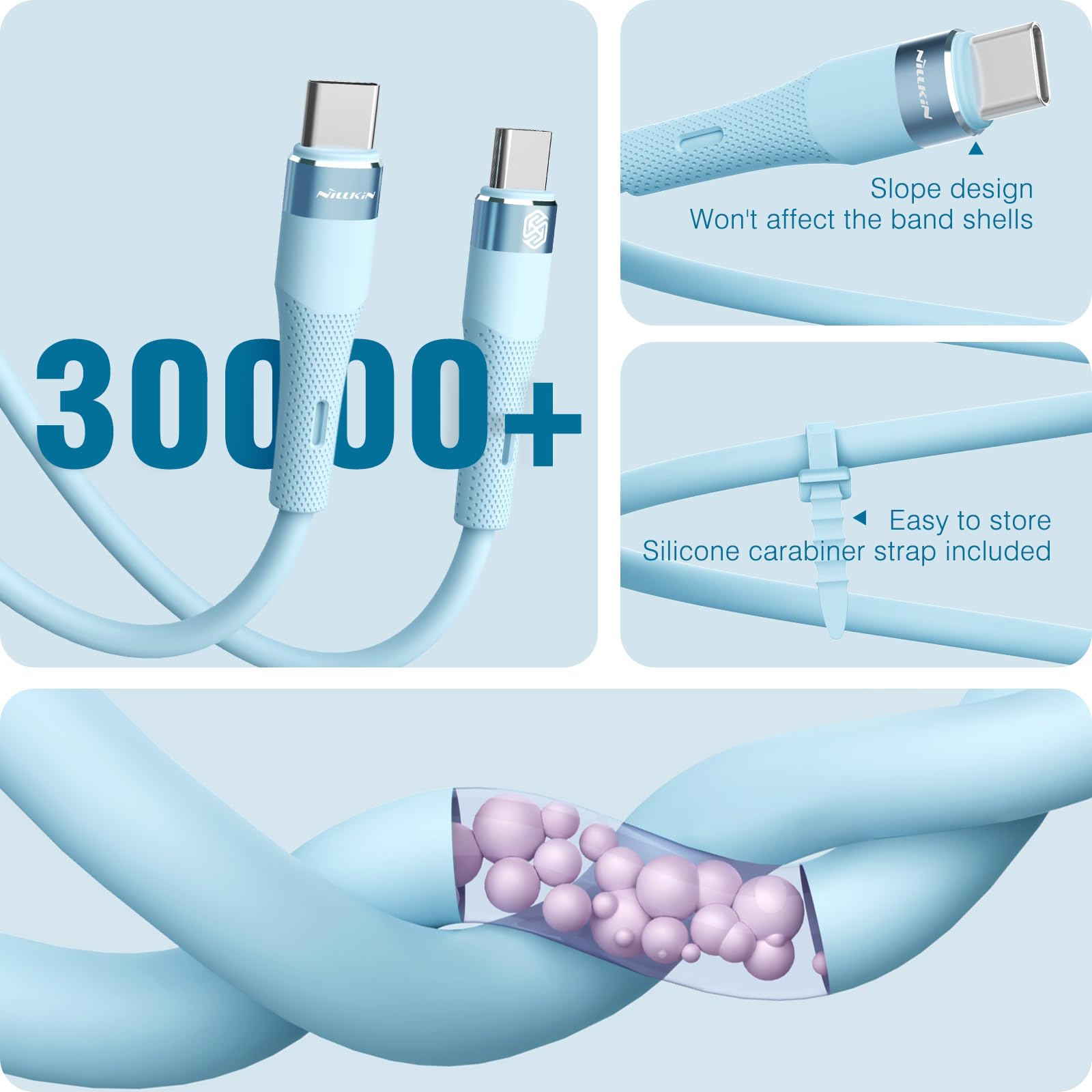 Nillkin USB C to USB C Cable, [Liquid Silicone, 4FT], 60W Type C Fast Charging Cable for iPhone 15/15 Pro/15 Plus/15 Pro Max, Samsung Galaxy S23, iPad Pro 2021, iPad Air 4, MacBook Pro 2020 Purple