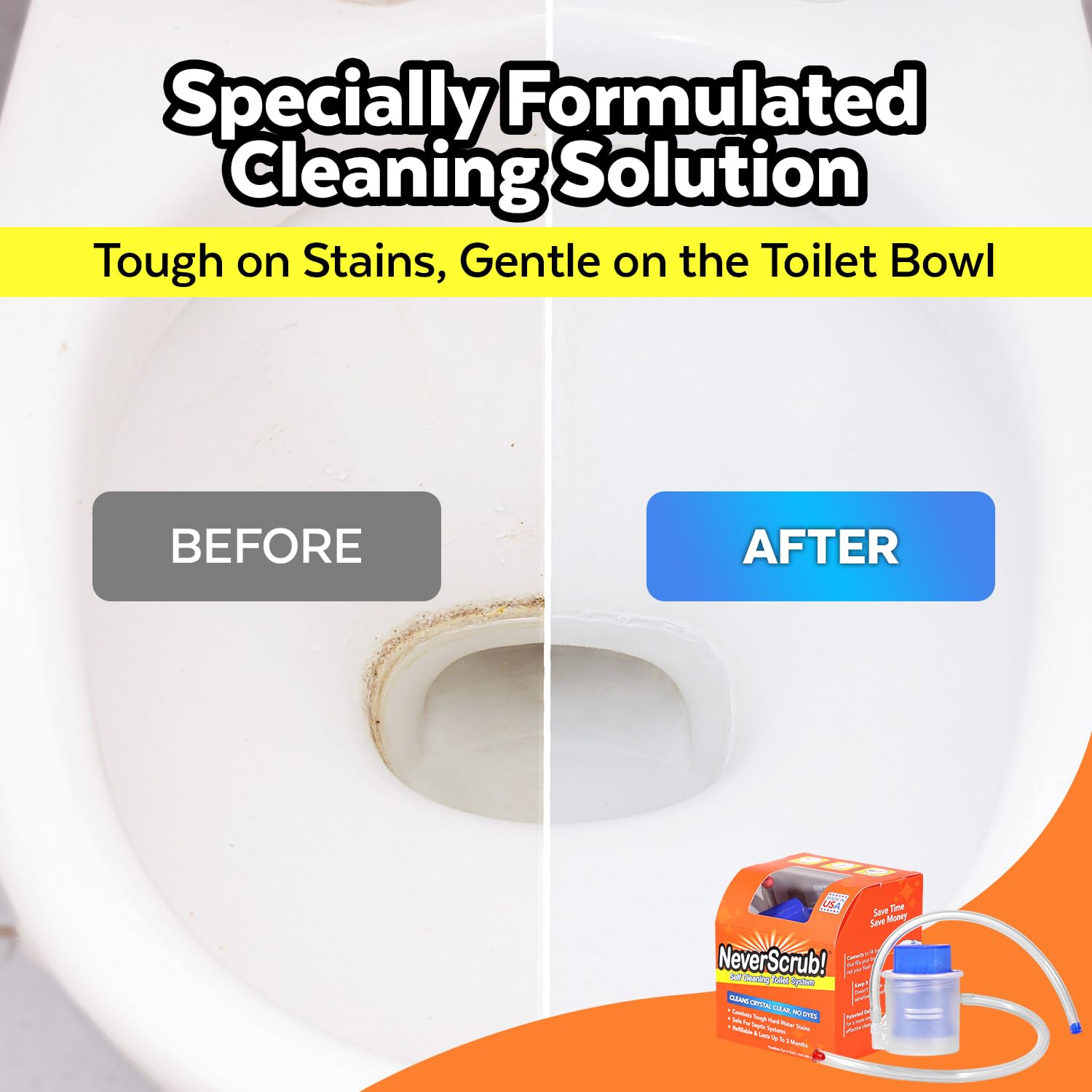 NeverScrub! Refill Cartridge Self Cleaning Toilet System - Replacement Cartridge for Automatic Toilet Bowl Cleaner - 1.65 oz, Lasts Up To 3-5 Months Continuous Toilet Bowl Cleaning