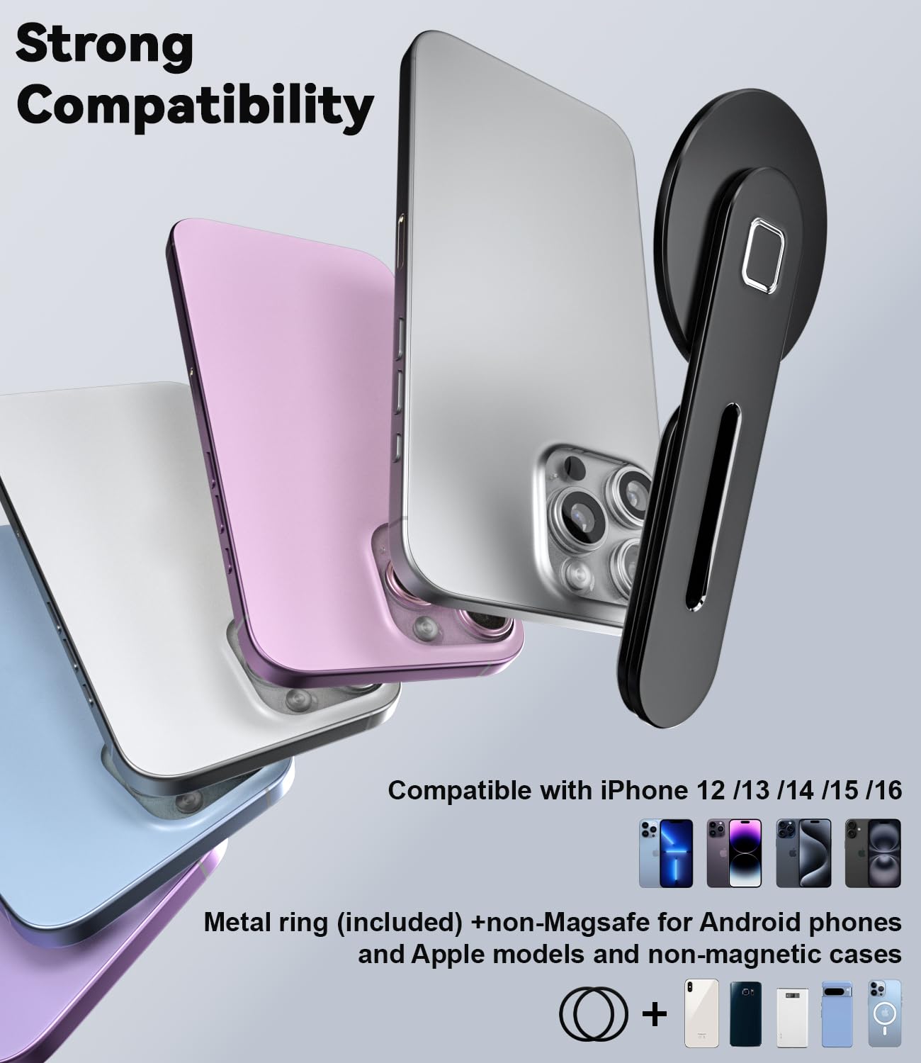 CloudValley Magnetic Phone Holder for Laptop Designed for iPhone 14 / 13 / 12 Series MagSafe, Adjustable Phone Monitor Side Mount, Slim Portable Foldable Computer Expansion Bracket (Black)