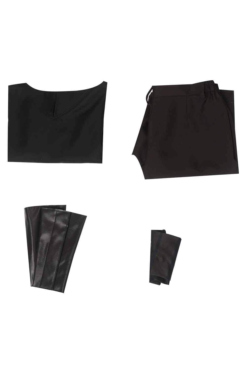Cekalue Men's Death Wolf Costume Cat in Boots Cosplay Pants Cape Wrist Guard Leg Cover Black Hooded Cloak Halloween