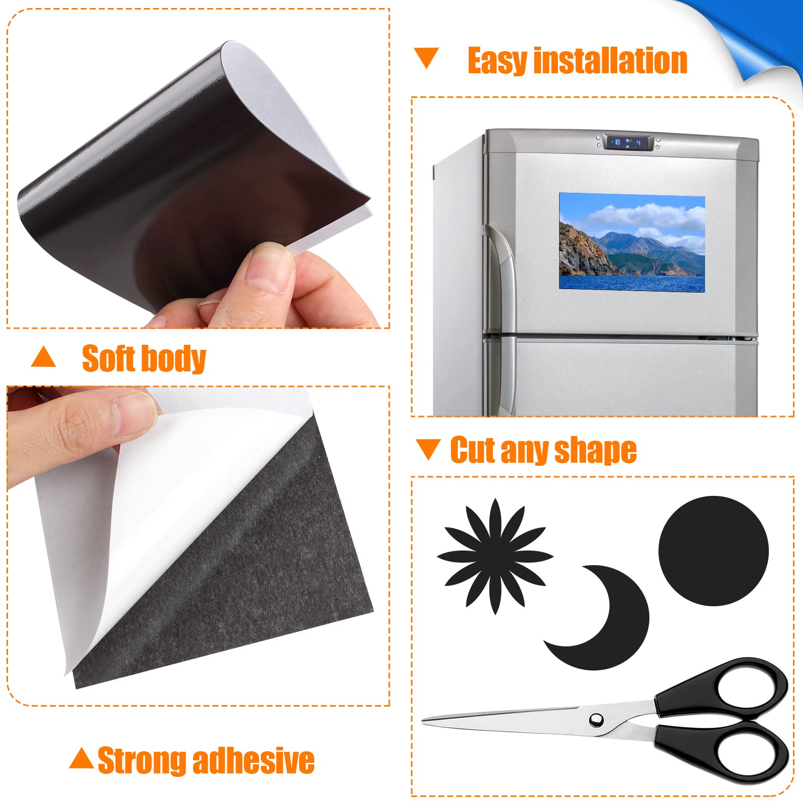 15 Pack Magnetic Sheet with Adhesive, 3.7" x 5.7" Adhesive Magnetic Sheets, Cuttable Flexible Magnetic Sheet, Displate Replacement Magnets Backing