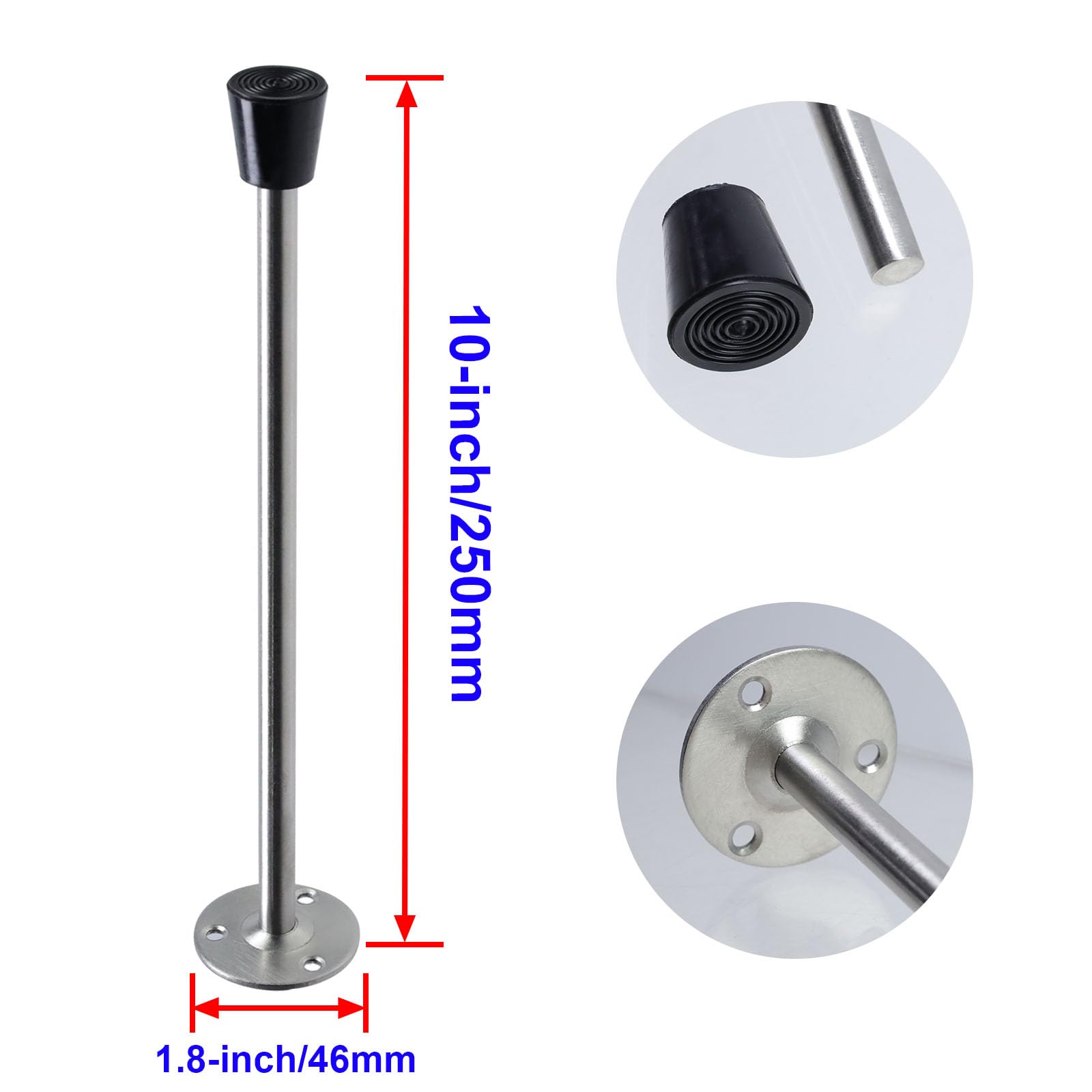 Rannb Extra Long Door Stopper Wall Mount Door Stop Bumper with Rubber Tip 250mm/10" Total Length - Pack of 2