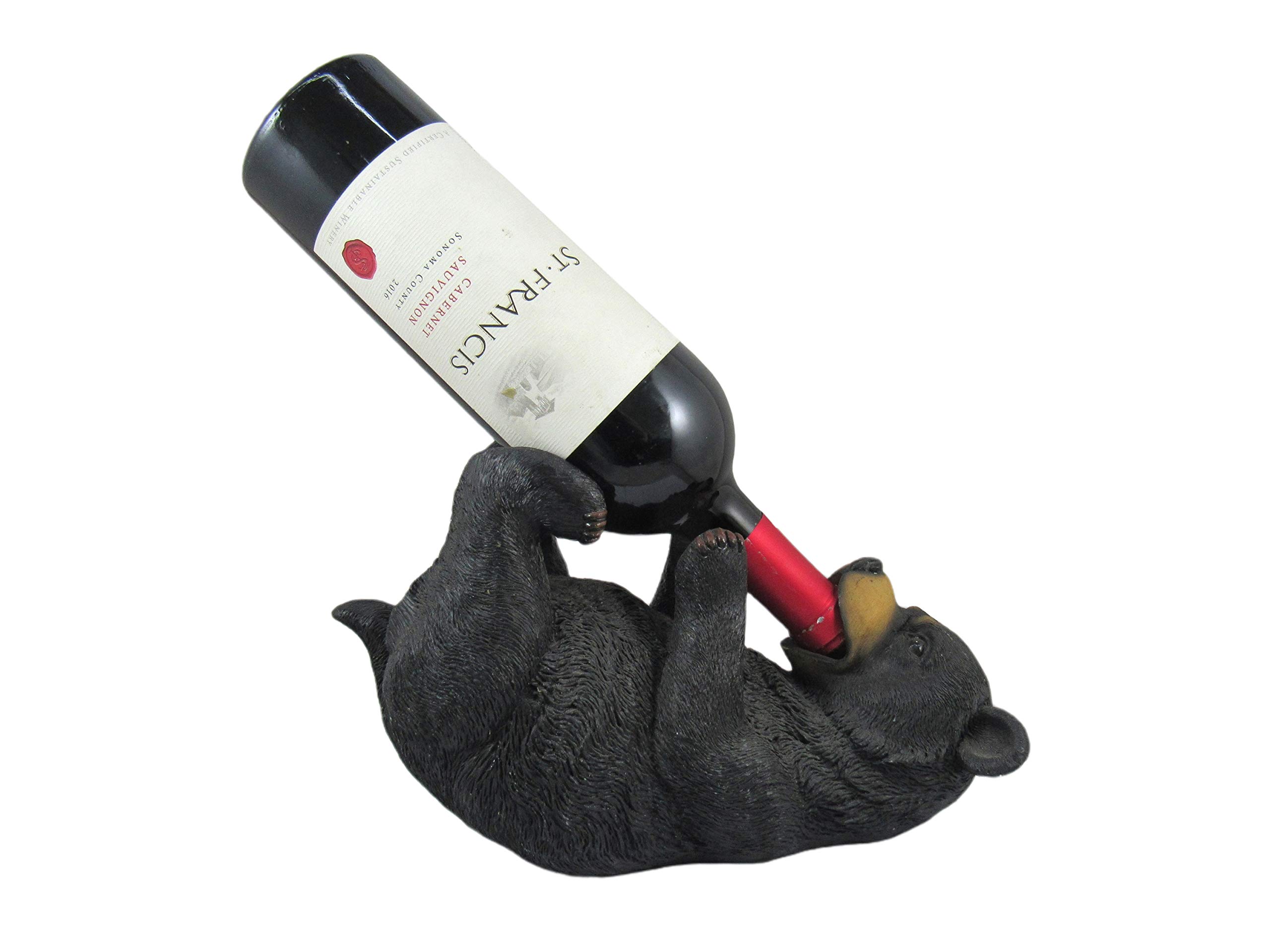 DWK Black Bear Decorative Wine Bottle Holder | Home Bar Decor | Wine Accessories for a Wine Bar | Kitchen Organization | Great Gifts for Her - 11"