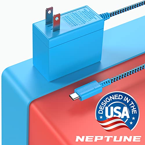 Neptune Premium Gaming Charger - Compatible with Nintendo Switch/Switch Lite/Switch OLED, Android, Supports Nintendo Switch Dock 15V2.6A Fast Charger 5FT Type C AC Adapter Cable for Switch… (Blue)