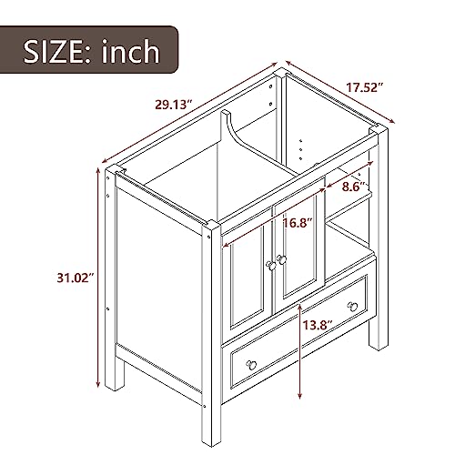 QuixotYDDZ 30 Inches Bathroom Vanity Base Only, Bathroom Vanity Base Cabinet with Cabinet and Drawer, Single-Bathroom Vanity Cabinet with Soft Closing Doors, No Inclde Ceramic Sink, Brown