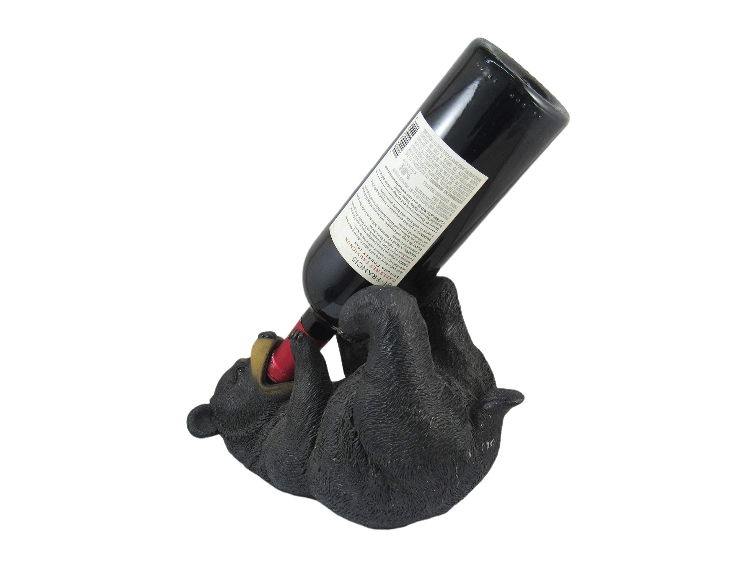 DWK Black Bear Decorative Wine Bottle Holder | Home Bar Decor | Wine Accessories for a Wine Bar | Kitchen Organization | Great Gifts for Her - 11"