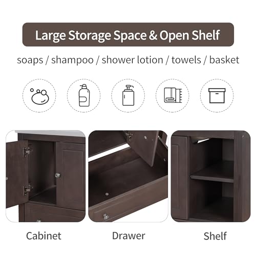 QuixotYDDZ 30 Inches Bathroom Vanity Base Only, Bathroom Vanity Base Cabinet with Cabinet and Drawer, Single-Bathroom Vanity Cabinet with Soft Closing Doors, No Inclde Ceramic Sink, Brown