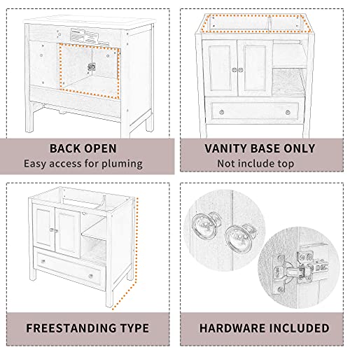 QuixotYDDZ 30 Inches Bathroom Vanity Base Only, Bathroom Vanity Base Cabinet with Cabinet and Drawer, Single-Bathroom Vanity Cabinet with Soft Closing Doors, No Inclde Ceramic Sink, Brown