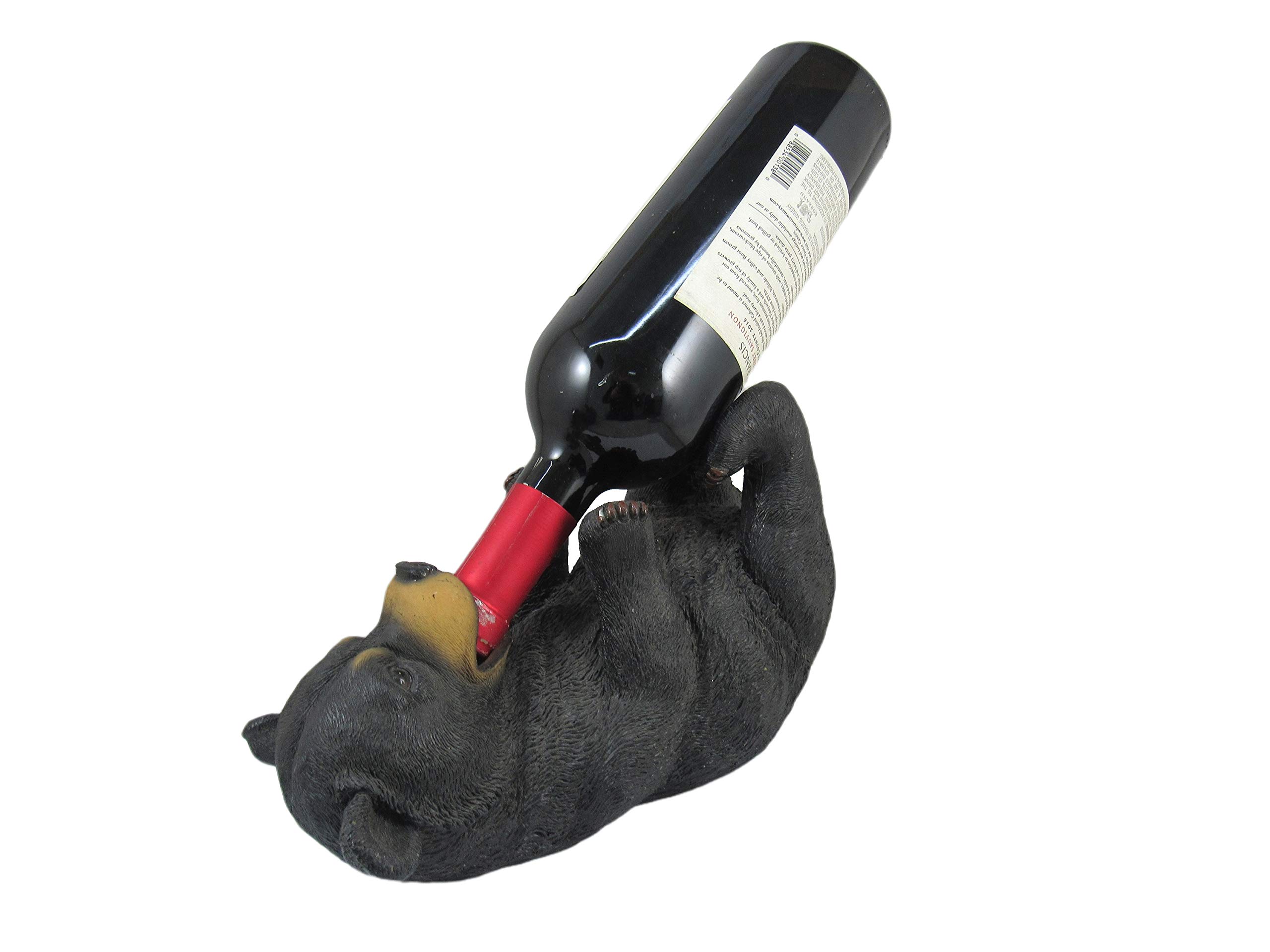 DWK Black Bear Decorative Wine Bottle Holder | Home Bar Decor | Wine Accessories for a Wine Bar | Kitchen Organization | Great Gifts for Her - 11"
