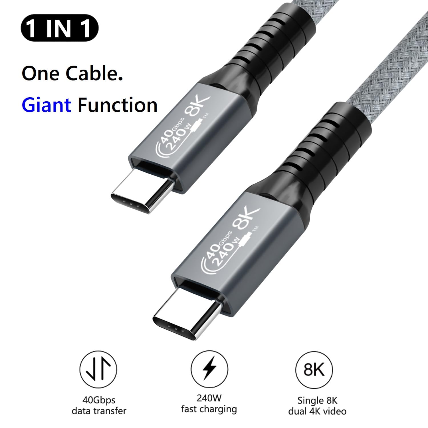 JASHALO 40Gbps USB 4 Thunderbolt Cable, 4 feet USB C to C Cable with 8K Video HD Display&240W Charging, Thunderbolt 3 Cable for iPhone 15Pro/15ProMax/15/15Plus, Type-C Laptop, Hub, Docking,and More