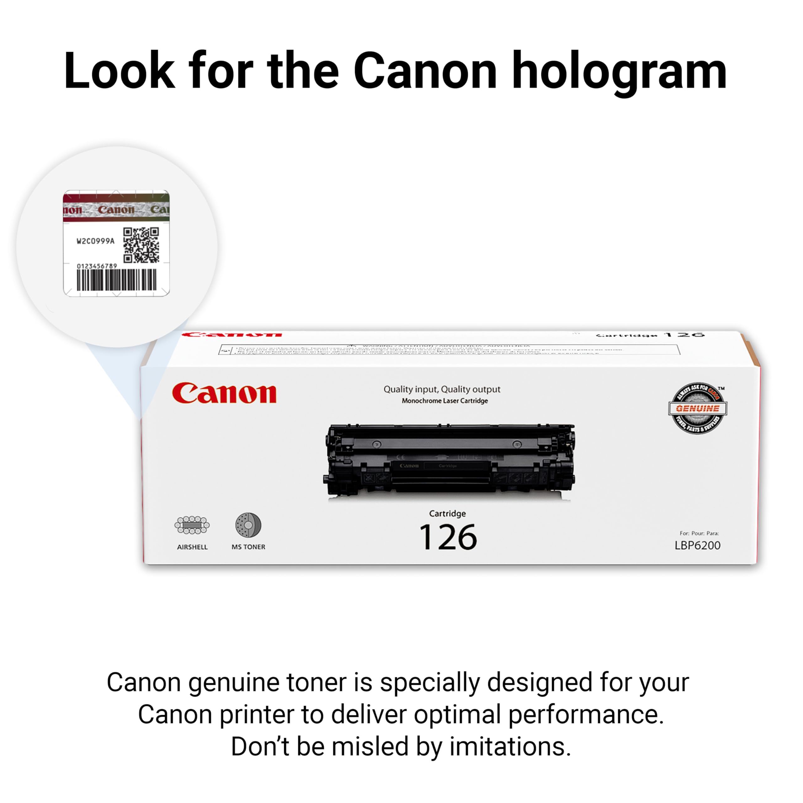 Canon Genuine Toner Cartridge 126 Black (3483B001), 1-Pack, for Canon imageCLASS LBP6200d, LBP6230dw Laser Printers