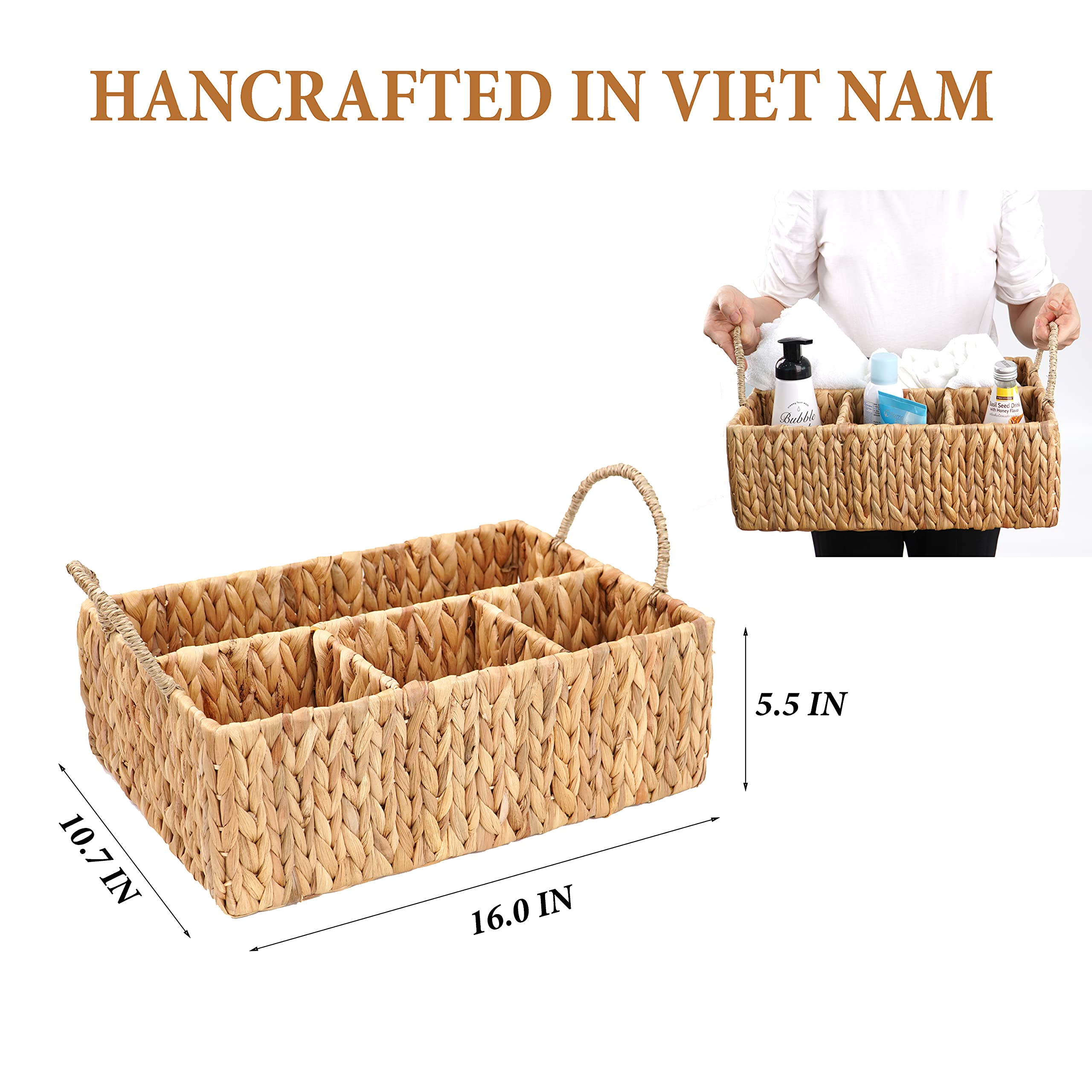 ABEL CRAFTS Wicker Basket Organizer Rectangle Water Hyacinth Storage Baskets Set Of 4 Organizing Bathroom Bedroom Kitchen Shelves Pantry Natural Woven Baskets Rectangular