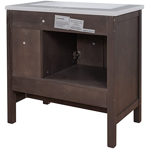 QuixotYDDZ 30 Inches Bathroom Vanity Base Only, Bathroom Vanity Base Cabinet with Cabinet and Drawer, Single-Bathroom Vanity Cabinet with Soft Closing Doors, No Inclde Ceramic Sink, Brown