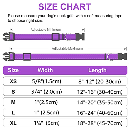 Joytale Reflective Dog Collar,Soft Neoprene Padded Breathable Nylon Pet Collar Adjustable for Medium Dogs,Purple,M